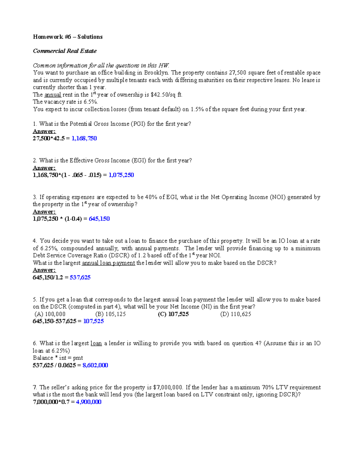 HW6 Solutions: Commercial Real Estate Analysis (2024 Fall) - Studocu