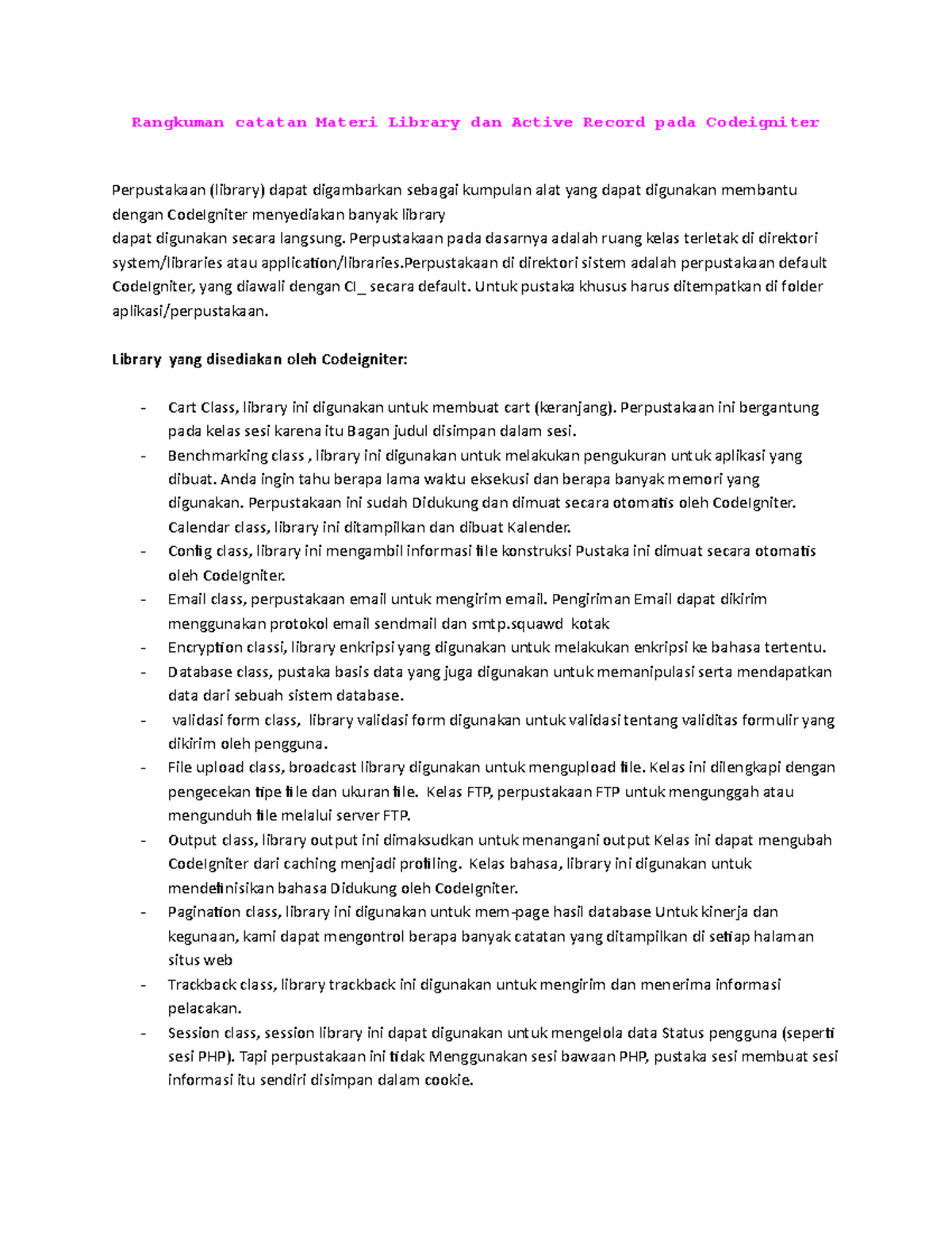 Rangkuman Catatan Materi Library Dan Active Record Pada Codeigniter