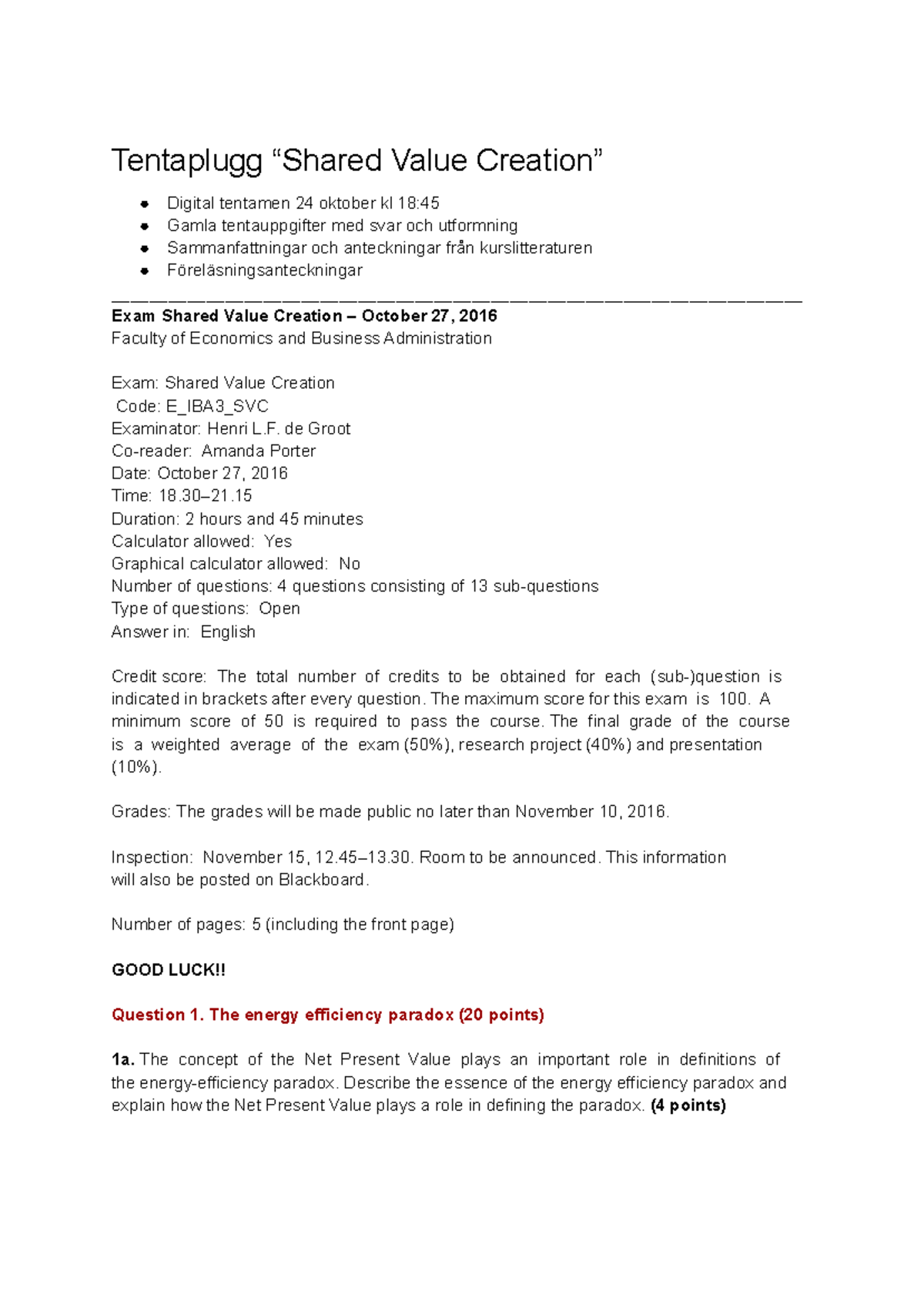 Exam Summary for Shared Value Creation (E_IBA3_SVC) - Oct 27, 2016 ...