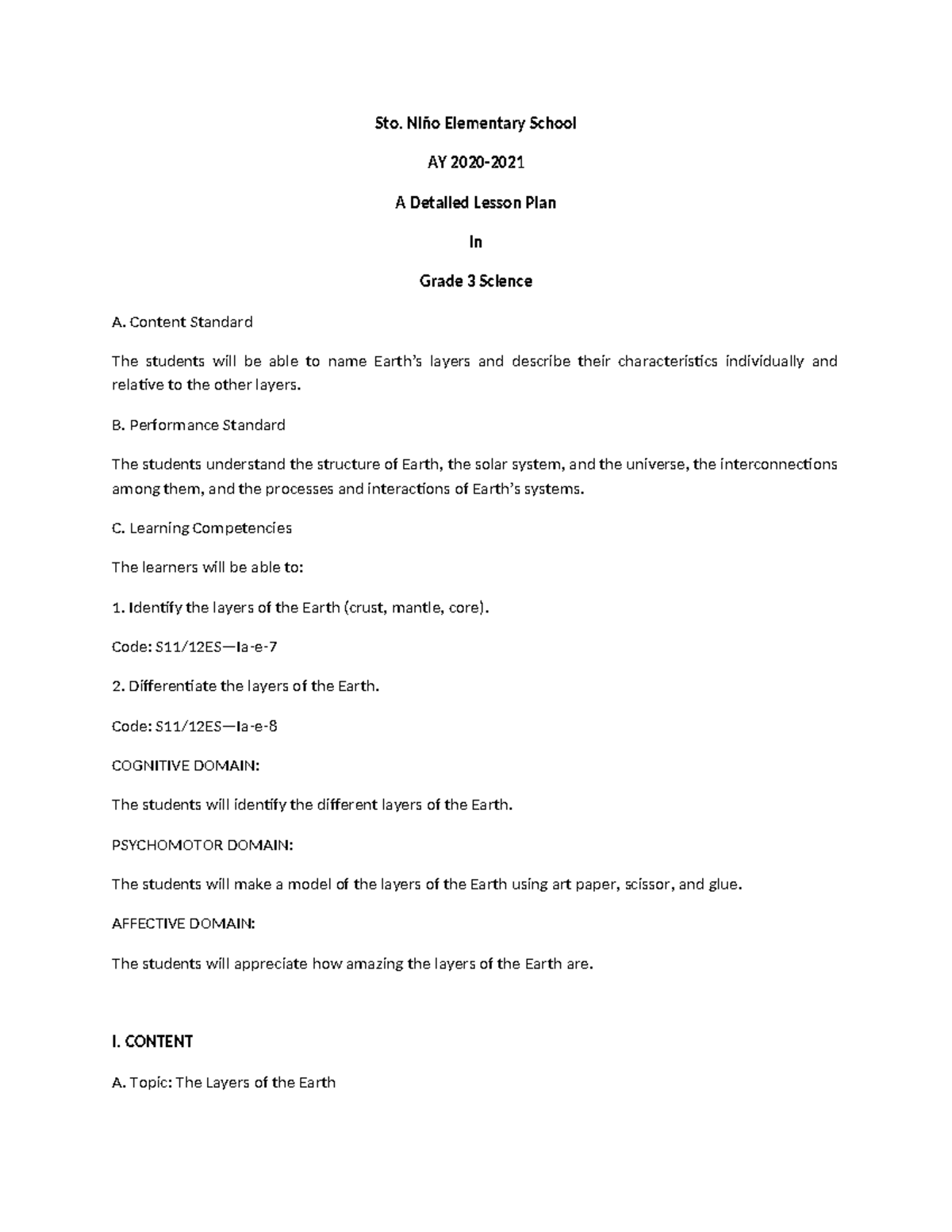 Grade 3 Science Lesson Plan: Exploring Earth's Layers - Studocu