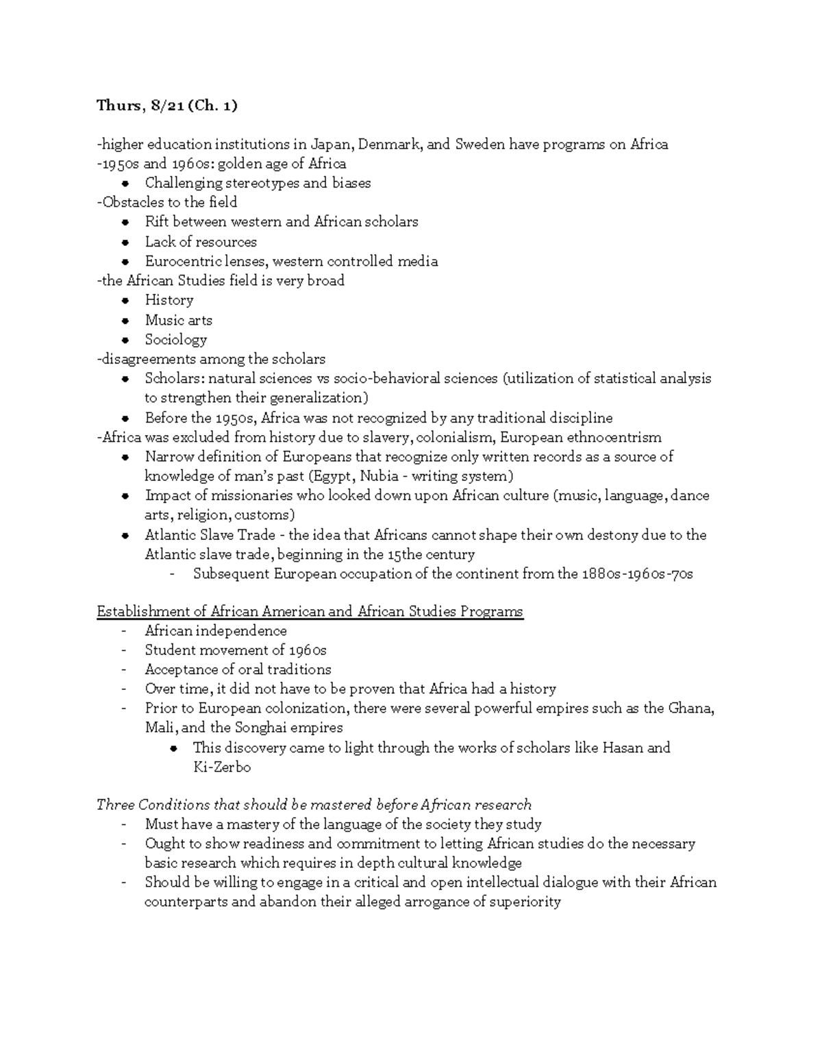 AFST 101 - Intro to Africana Studies: Early African Civilizations ...