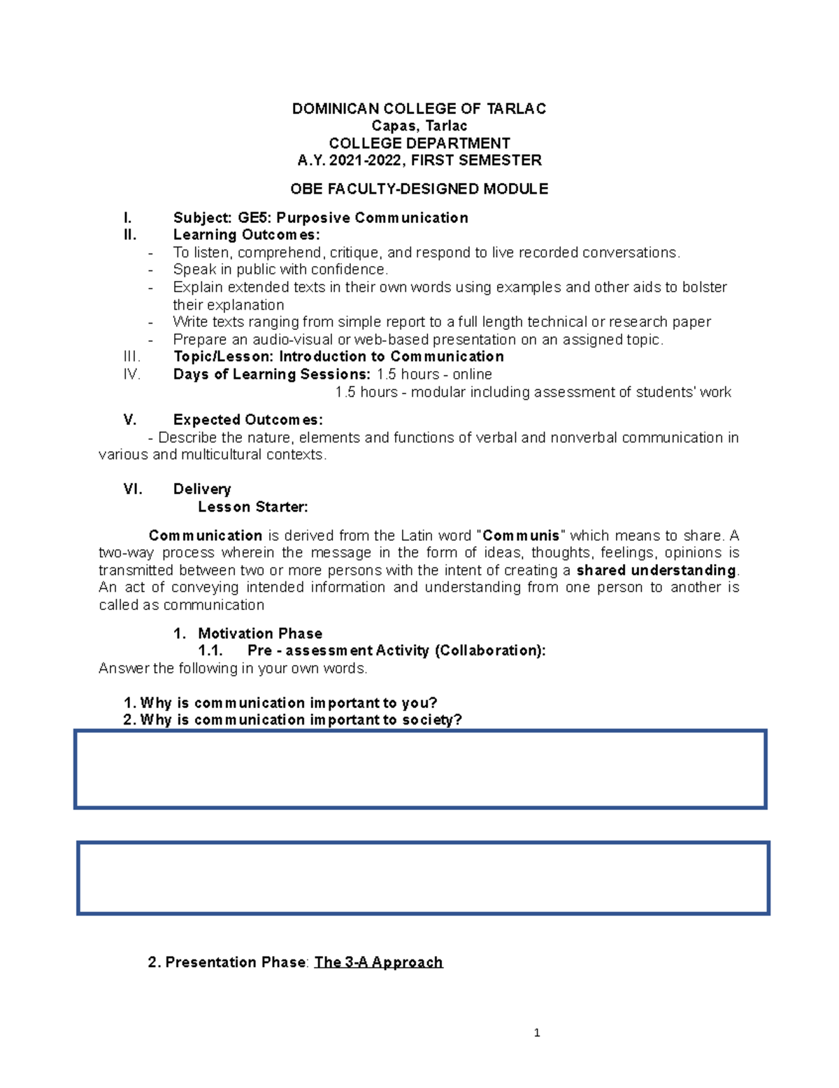 GE5 Module 1: Intro to Communication – Key Concepts & Learning Outcomes - Studocu