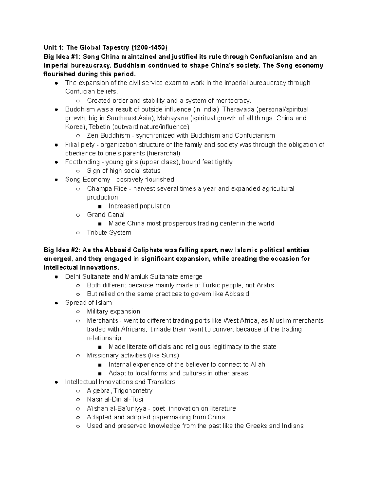 Unit 1: The Global Tapestry - AP World History Modern Review - Studocu