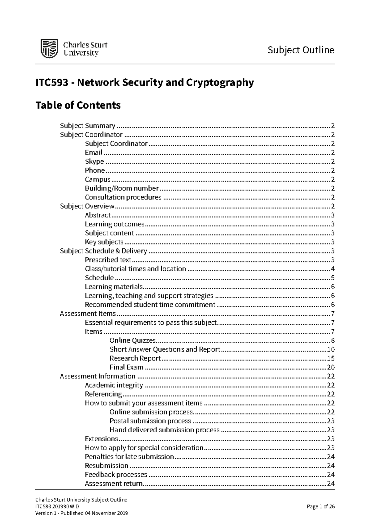 ITC593 Subject Outline: Network Security & Cryptography (2019) - Studocu