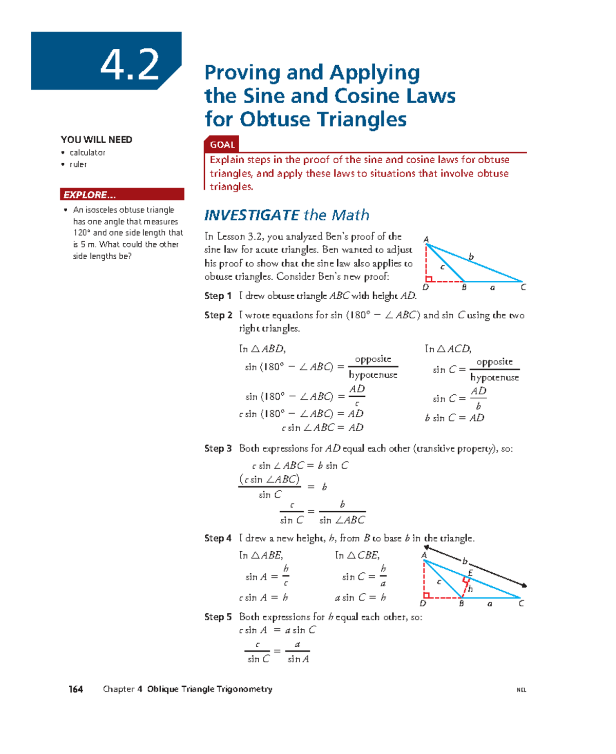 4.2 Proving and Applying Sine & Cosine Laws for Obtuse Triangles - Studocu