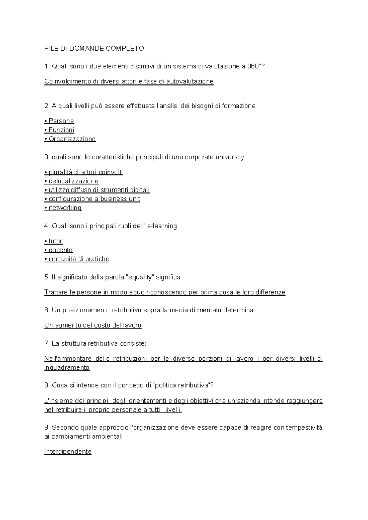 Crocette Esame: Gestione delle Risorse Umane - Domande e Risposte - Studocu