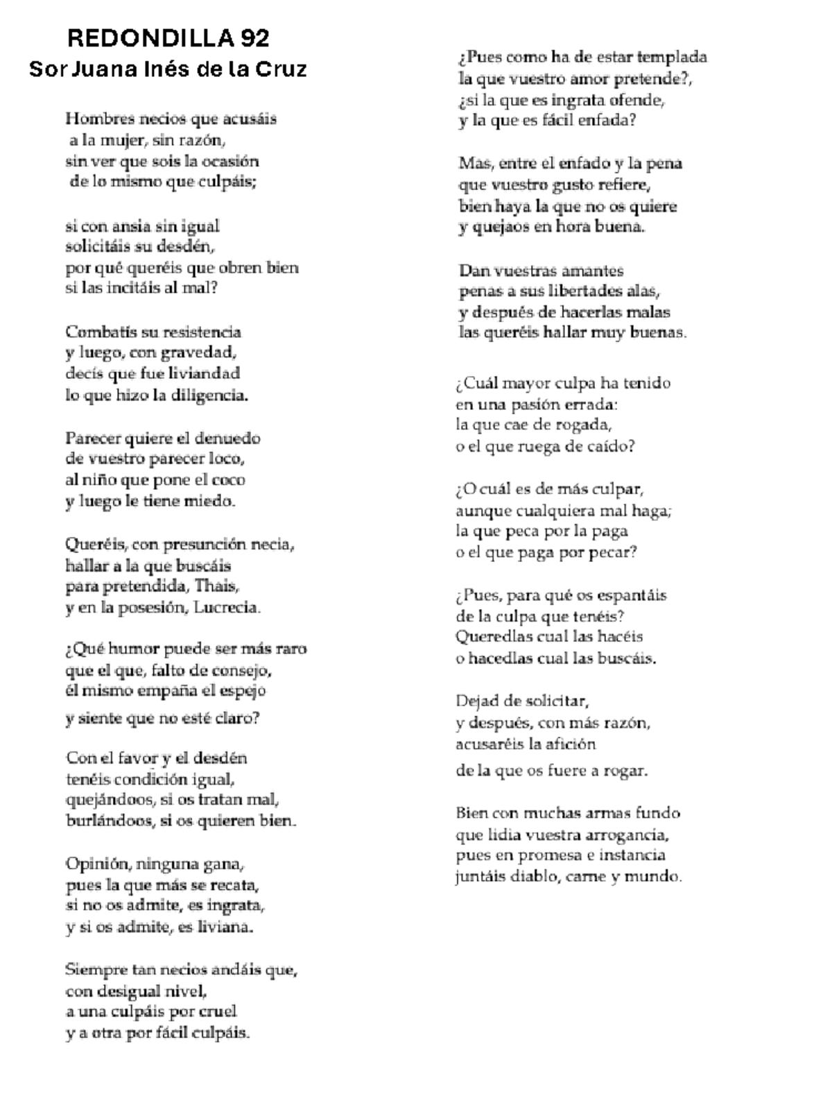 Análisis de "REDONDILLA 92" y Resultados de Aprendizaje - Curso 101 ...