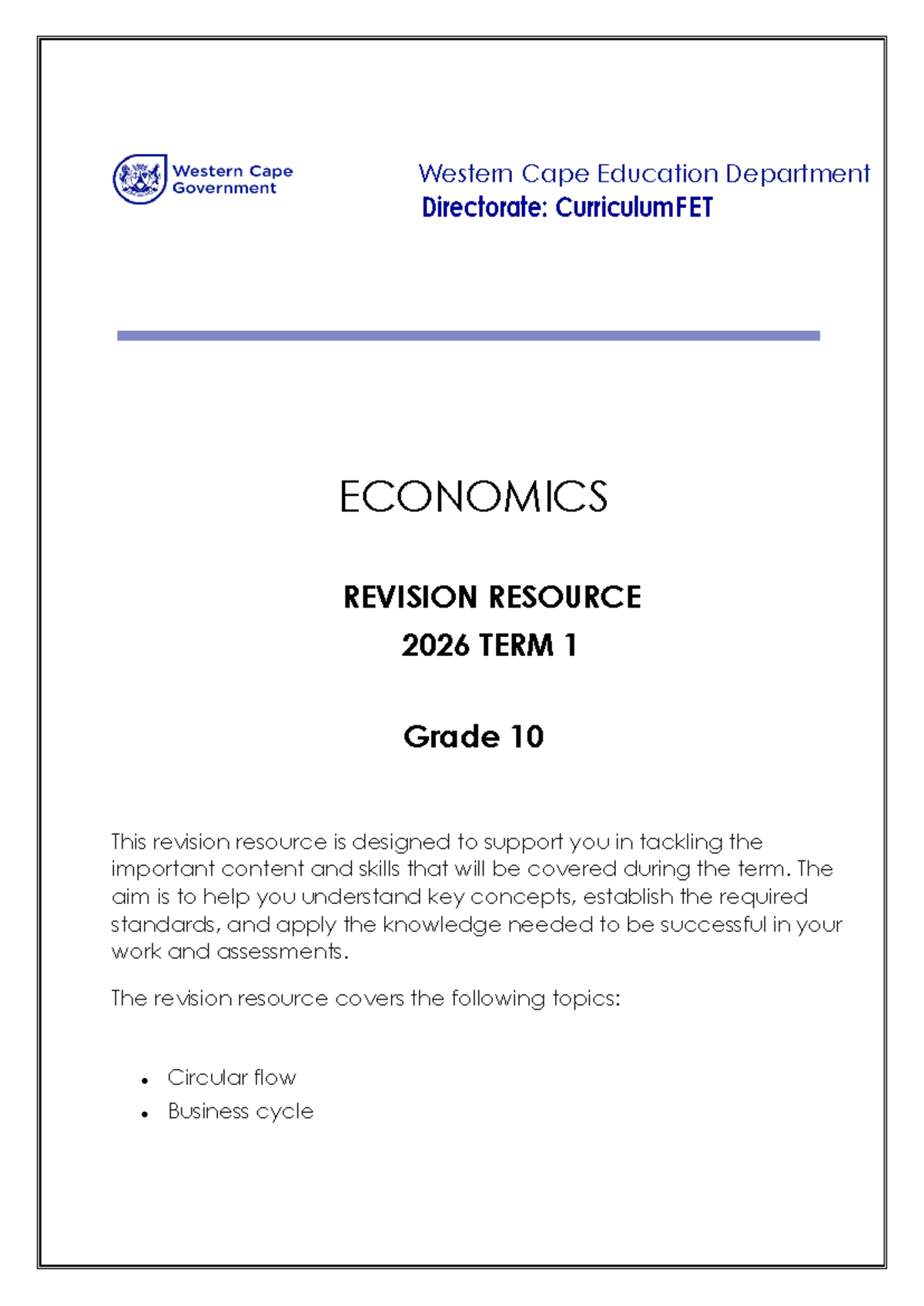 Economics Grade 10 Revision Resource: Term 1 2026 Guide - Studocu