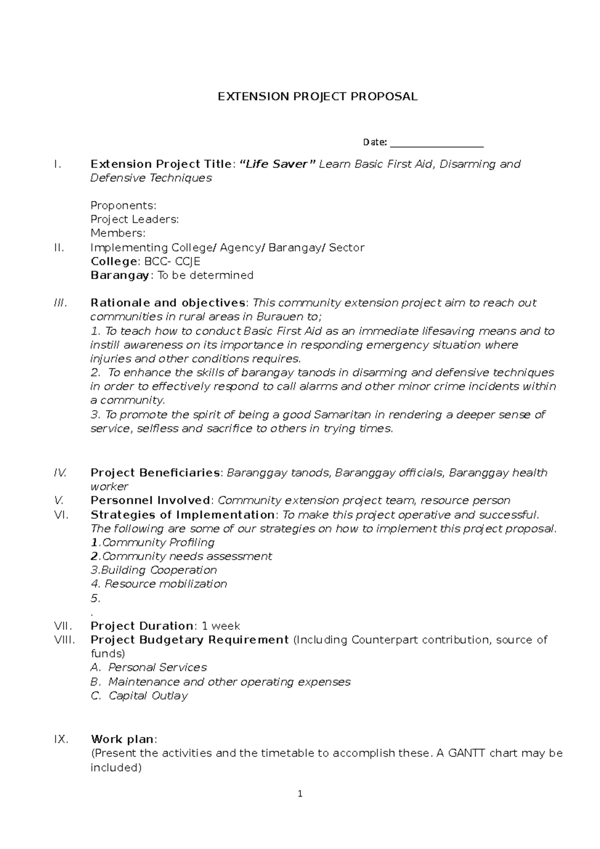 BCC-CCJE Extension Project Proposal: "Life Saver" First Aid Training ...