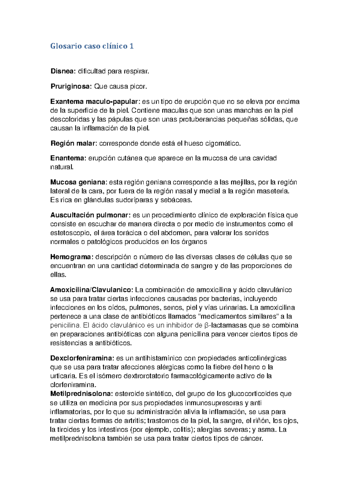 Glosario de Términos Clínicos: Caso Clínico 1, 3 y 4 - Studocu