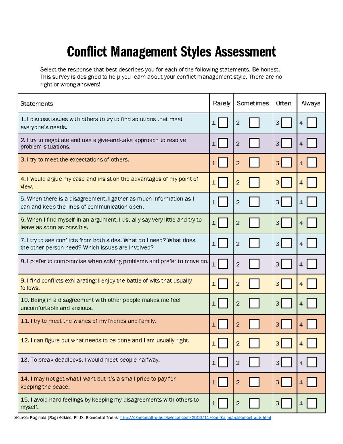 Conflict Management Styles Assessment - Be honest. This survey is ...