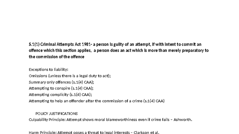 Criminal Attempts Act Overview - S.1(1) Key Elements & Cases - Studocu