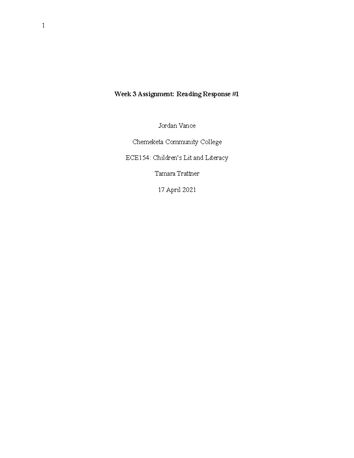 ECE154 Week 3 Assignment: Early Reading & Literacy Insights - Studocu