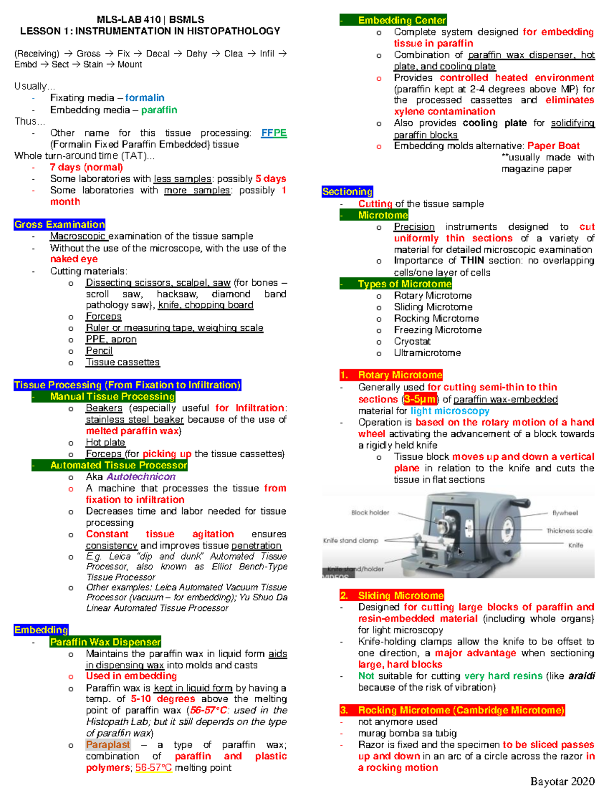 Histopath LAB Complete Notes - MLS-LAB 410 | BSMLS LESSON 1 ...