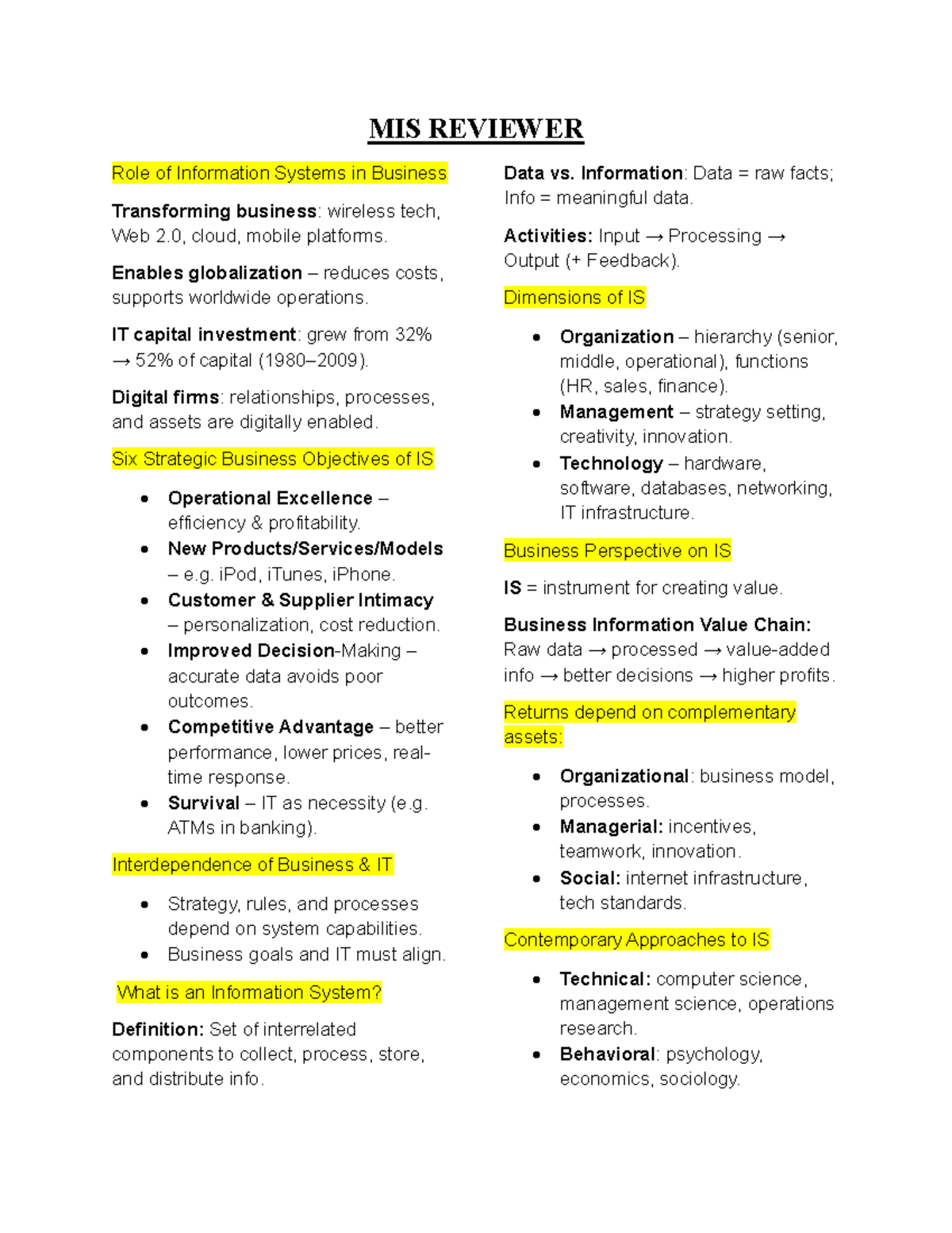 MIS-Reviewer: The Role of Information Systems in Business ...