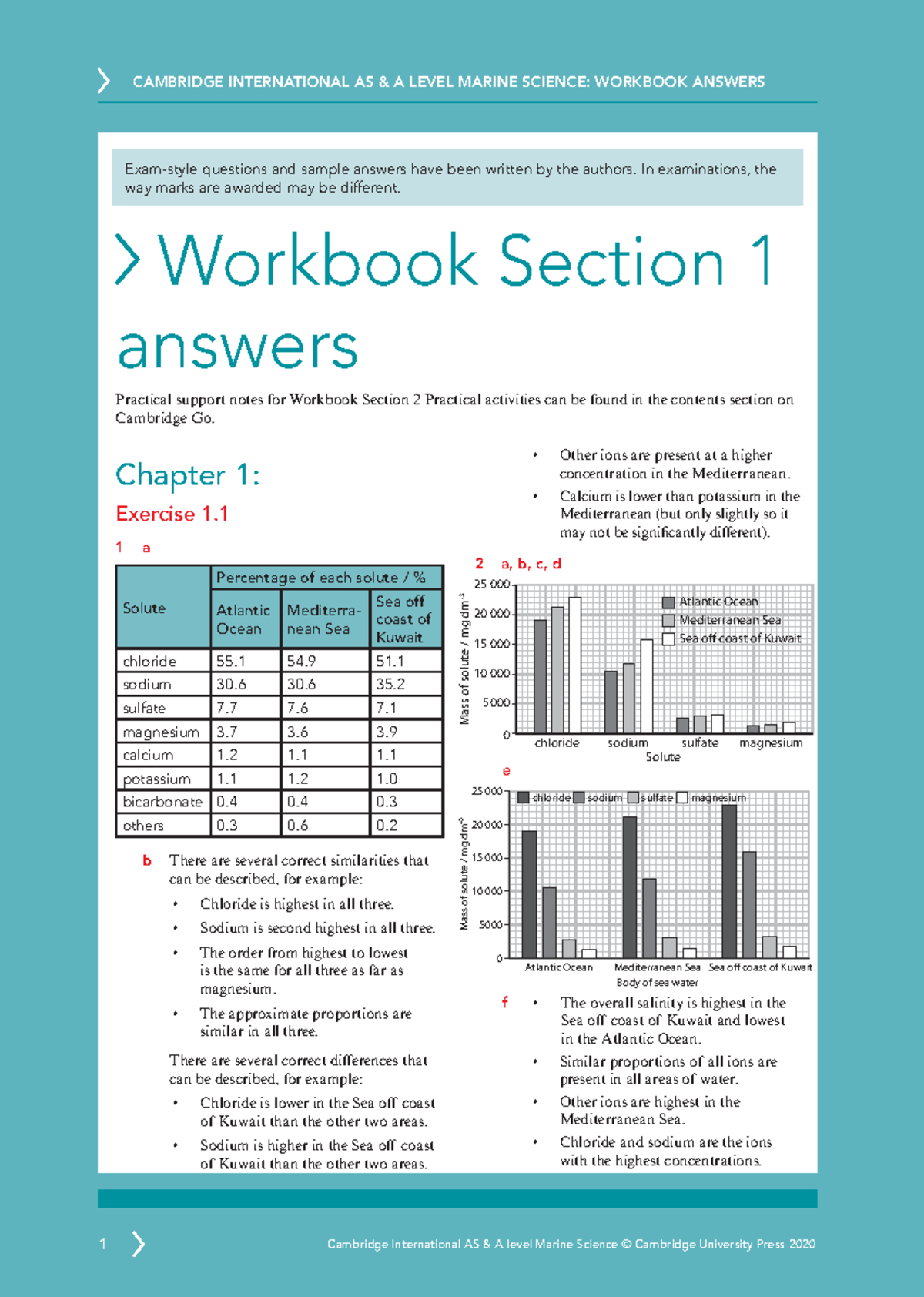 Workbook Answers: Section 1, Chapter 1 - Marine Science (ASALMAR) - Studocu