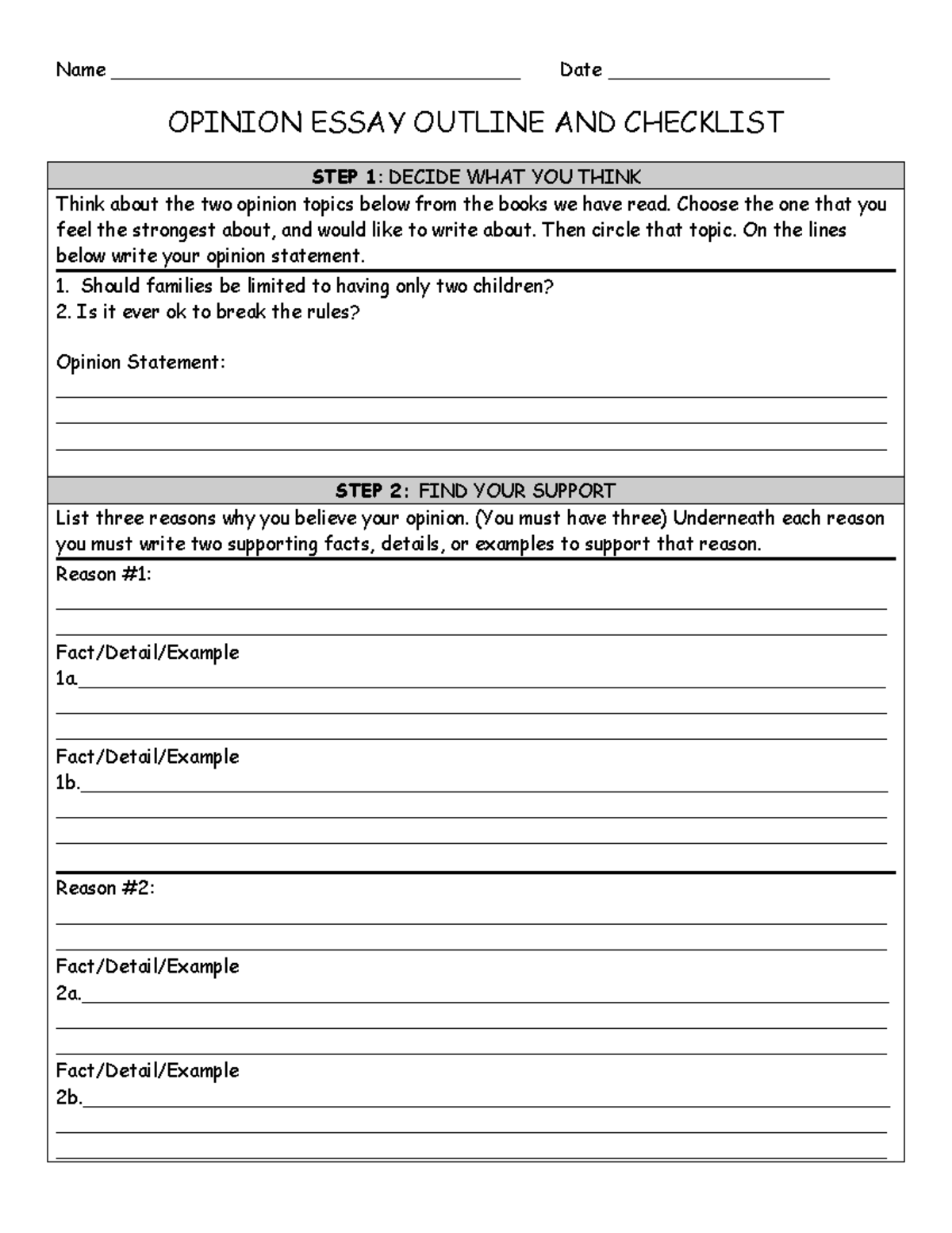 ENG 101: Opinion Essay Outline & Checklist Guide - Studocu