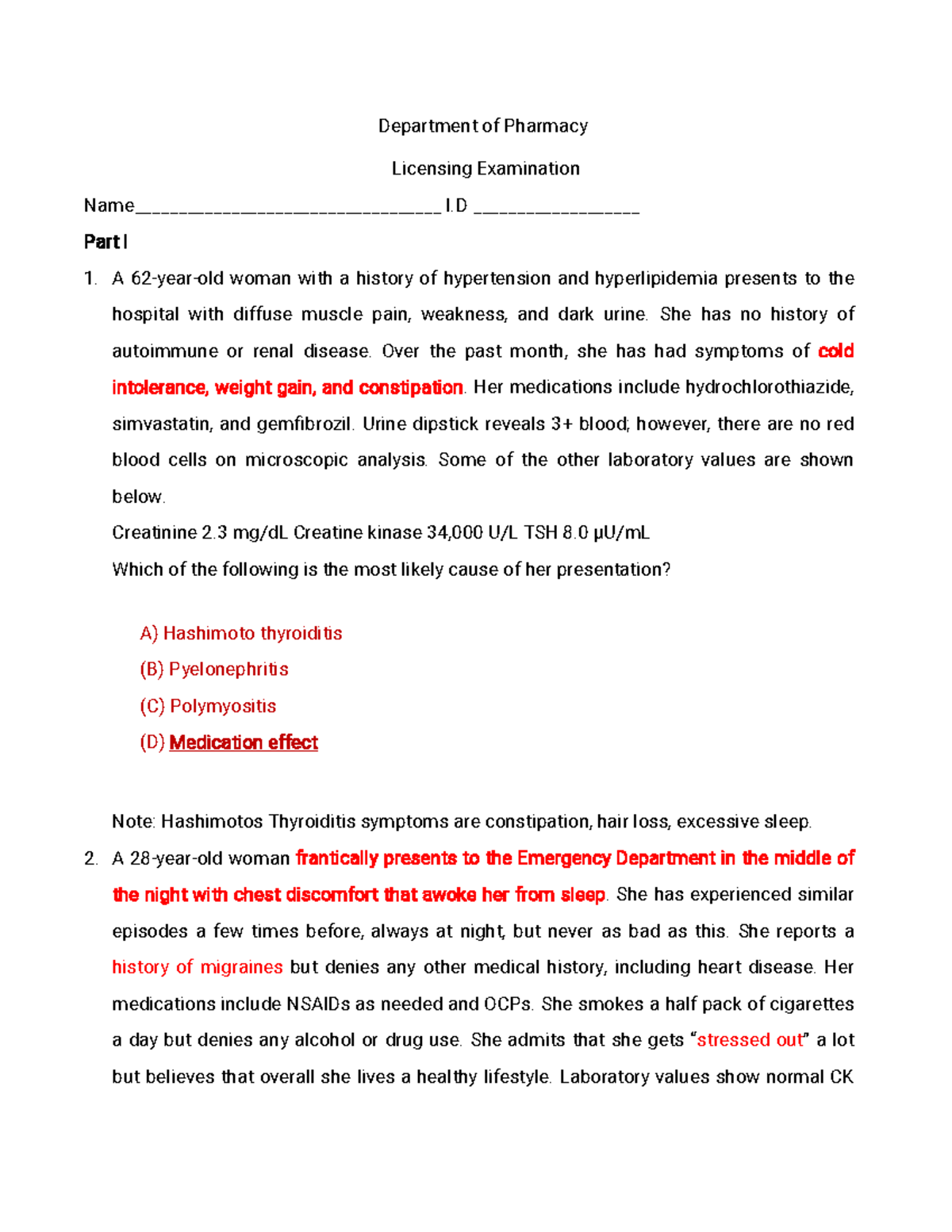 Coc Exam - Multiple Choice Questions Practice for PHAR 101 - Studocu