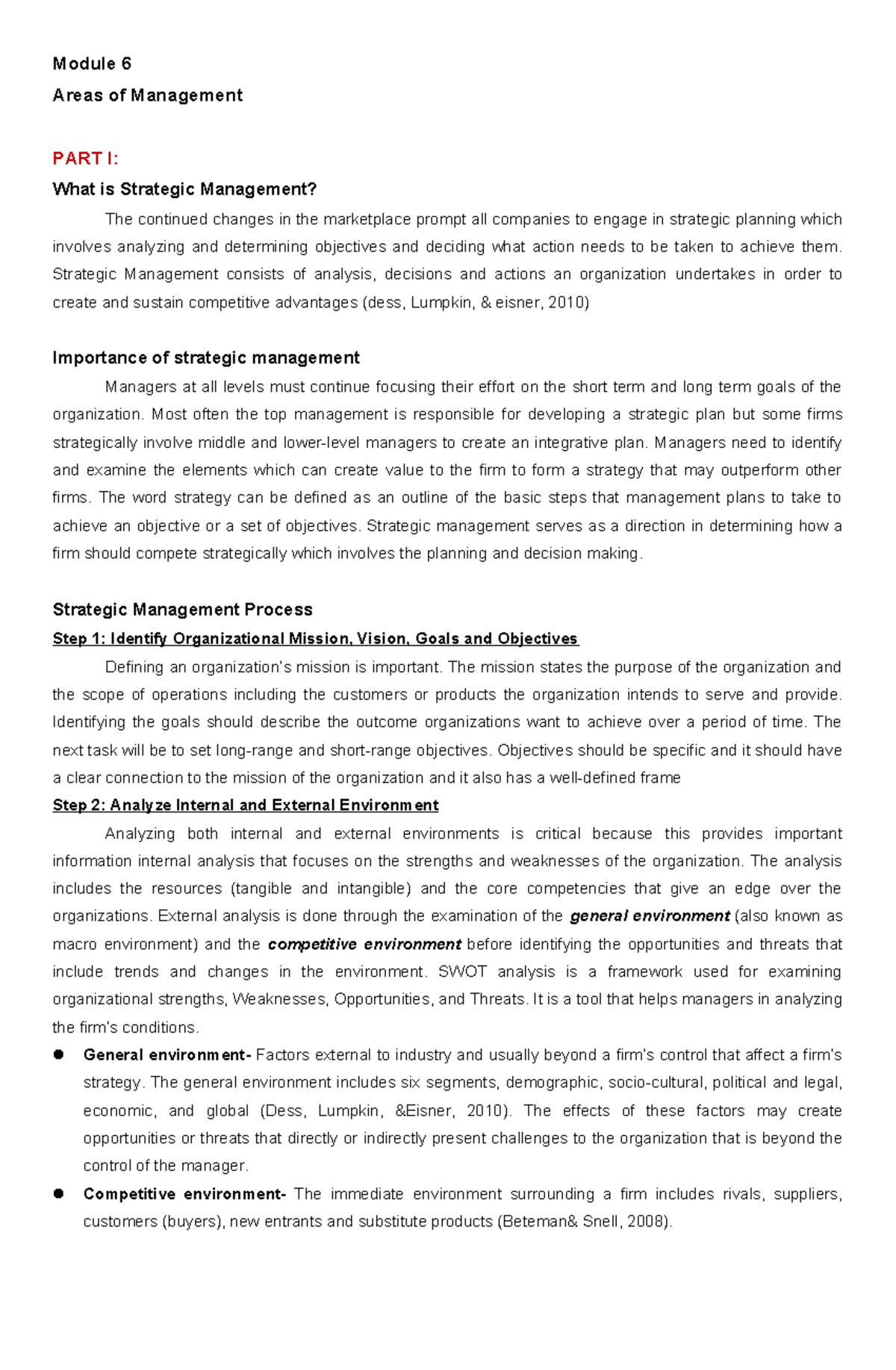 OM Module 6 Part 1 and 2 - Operations management - Module 6 Areas of Management PART I: What is ...