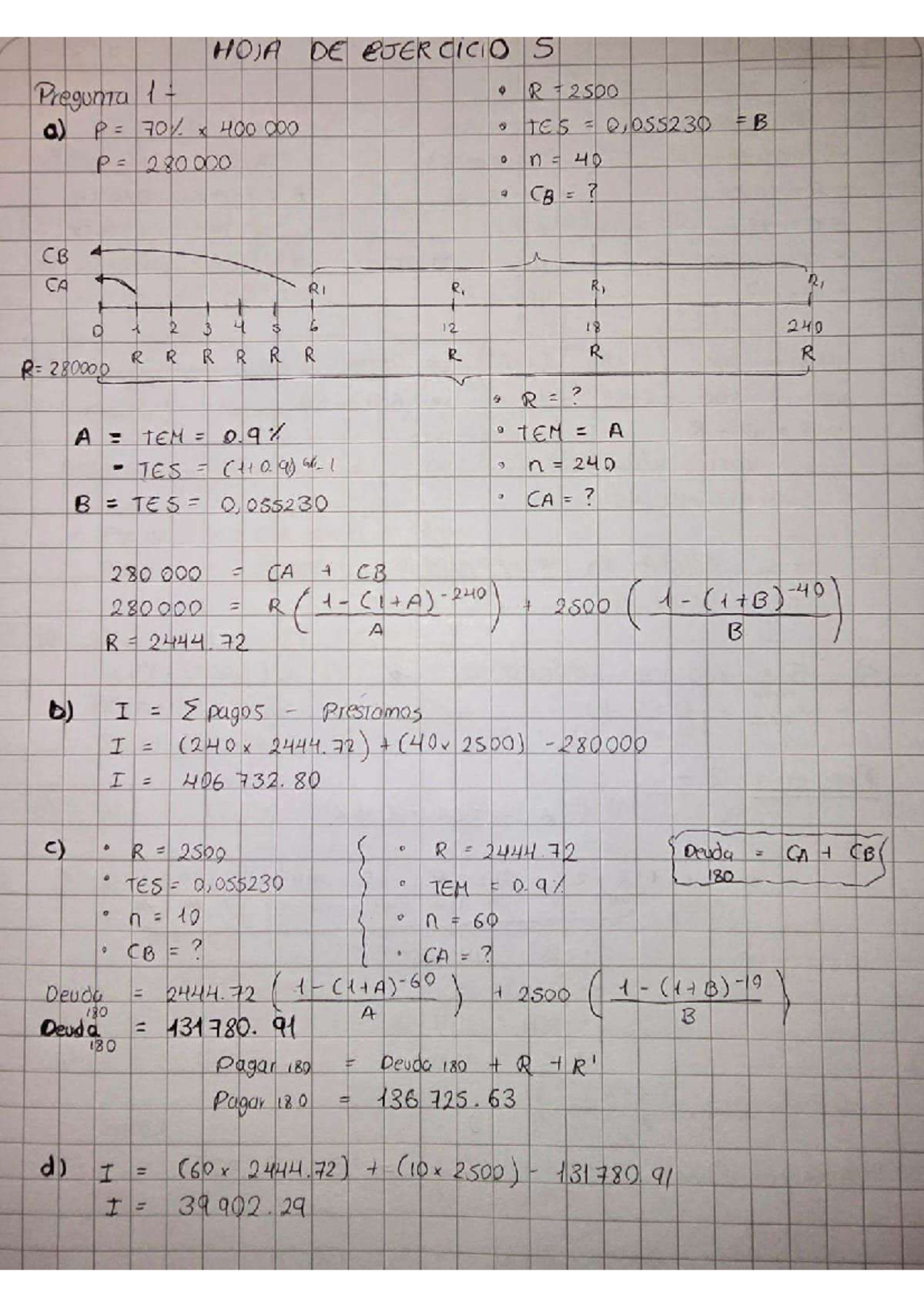 Hoja de Ejercicio 5: Cálculos Financieros y Preguntas - Studocu