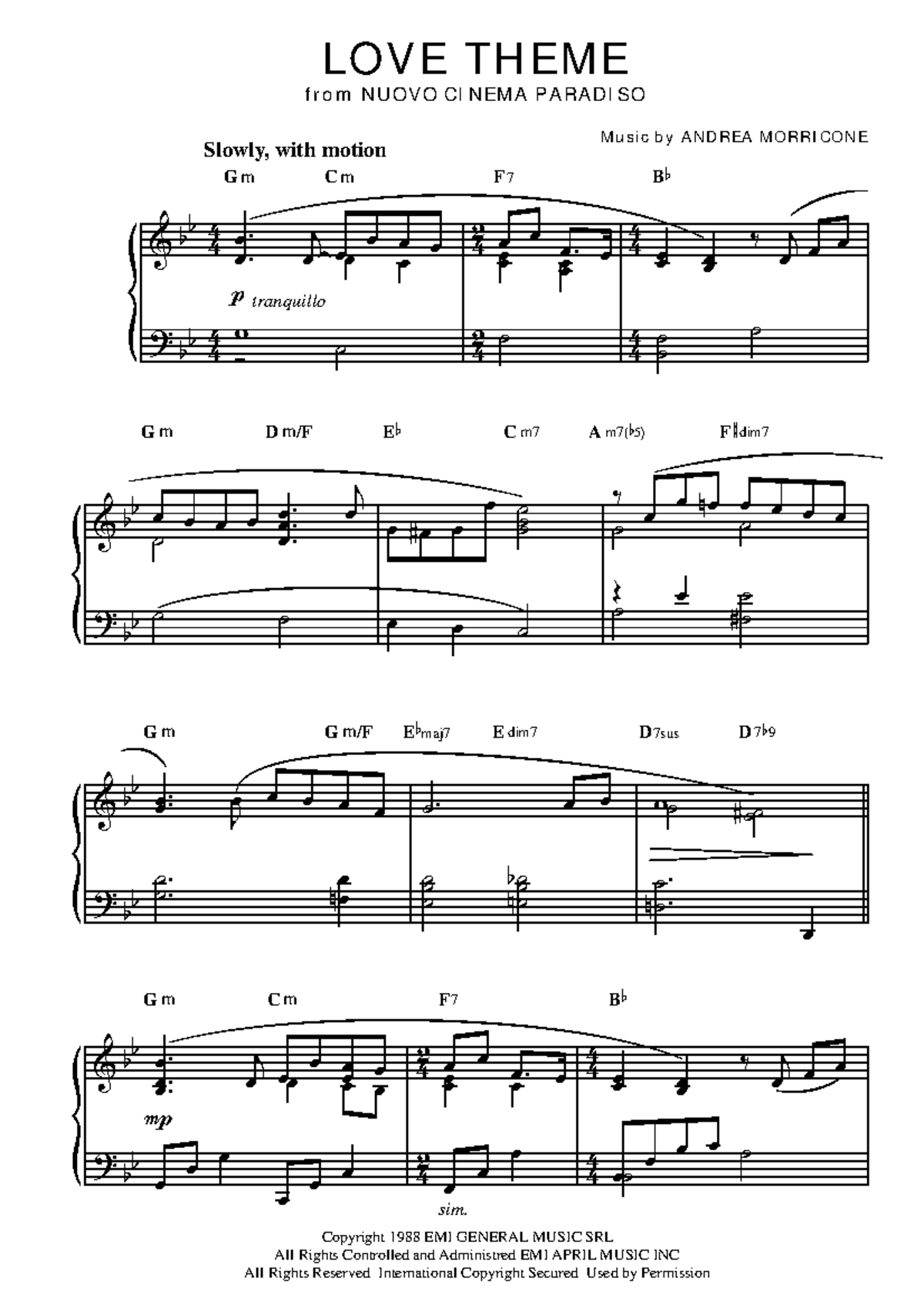LOVE THEME - ANDREA MORRICONE (NUOVO CINEMA PARADISO) Sheet Music - Studocu