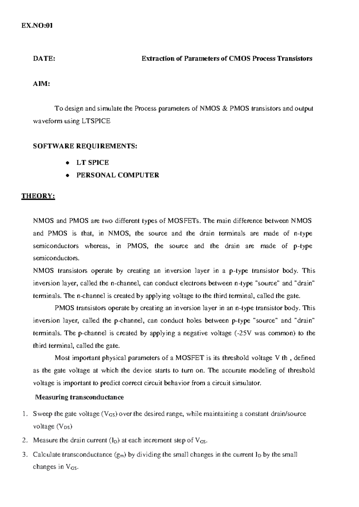 Analog IC Design LAB Manual R 2025: CMOS Transistor Parameter ...