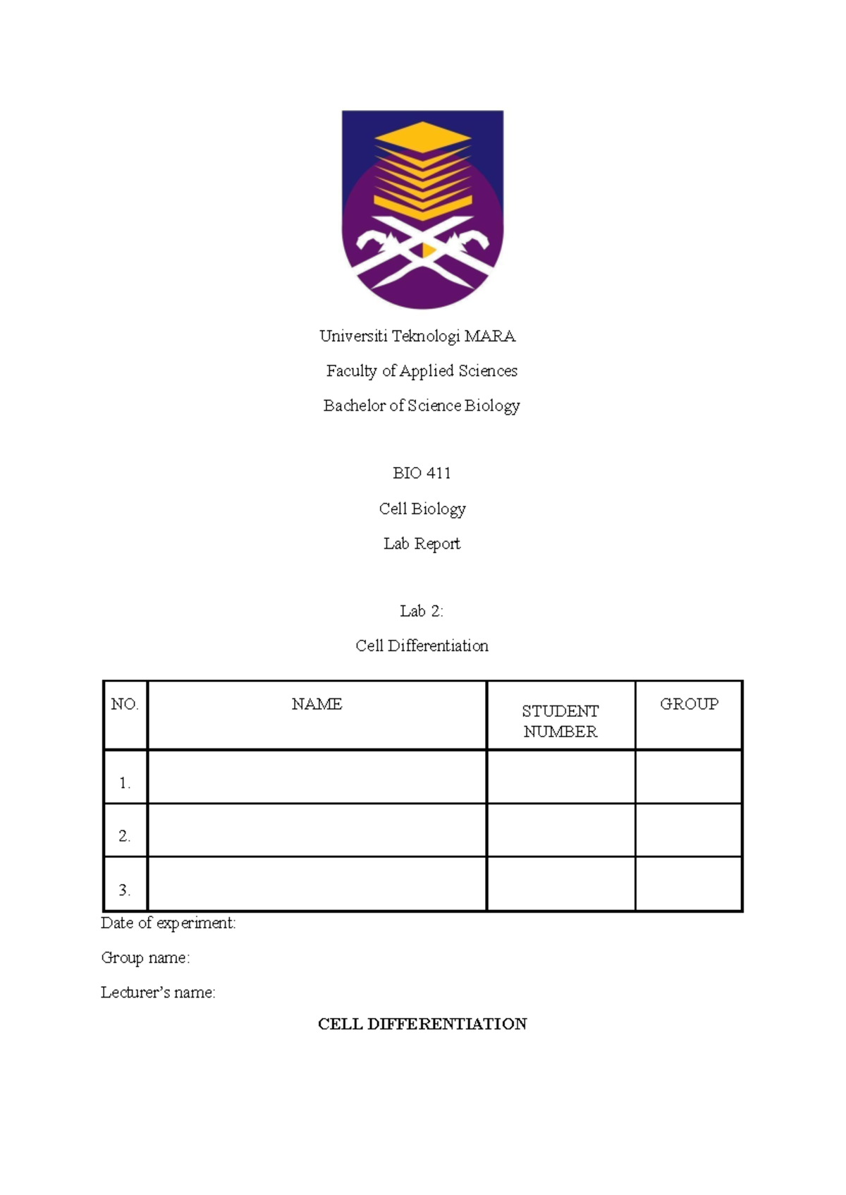 Bio411 Lab2 Exploring Cell Differentiation And Mitosis Stages Studocu
