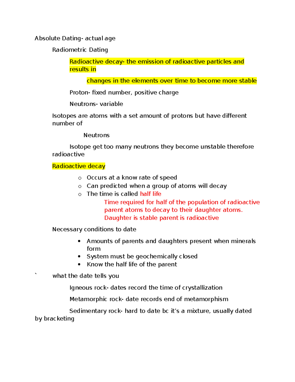 Absolute Dating Methods in Geology: Understanding Half-Lives - Studocu