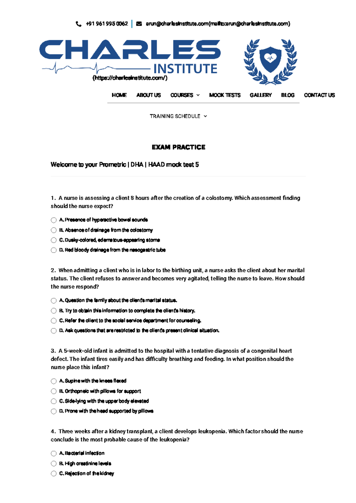 Prometric Mock Test Questions for Nursing - DHA Exam Preparation - Studocu