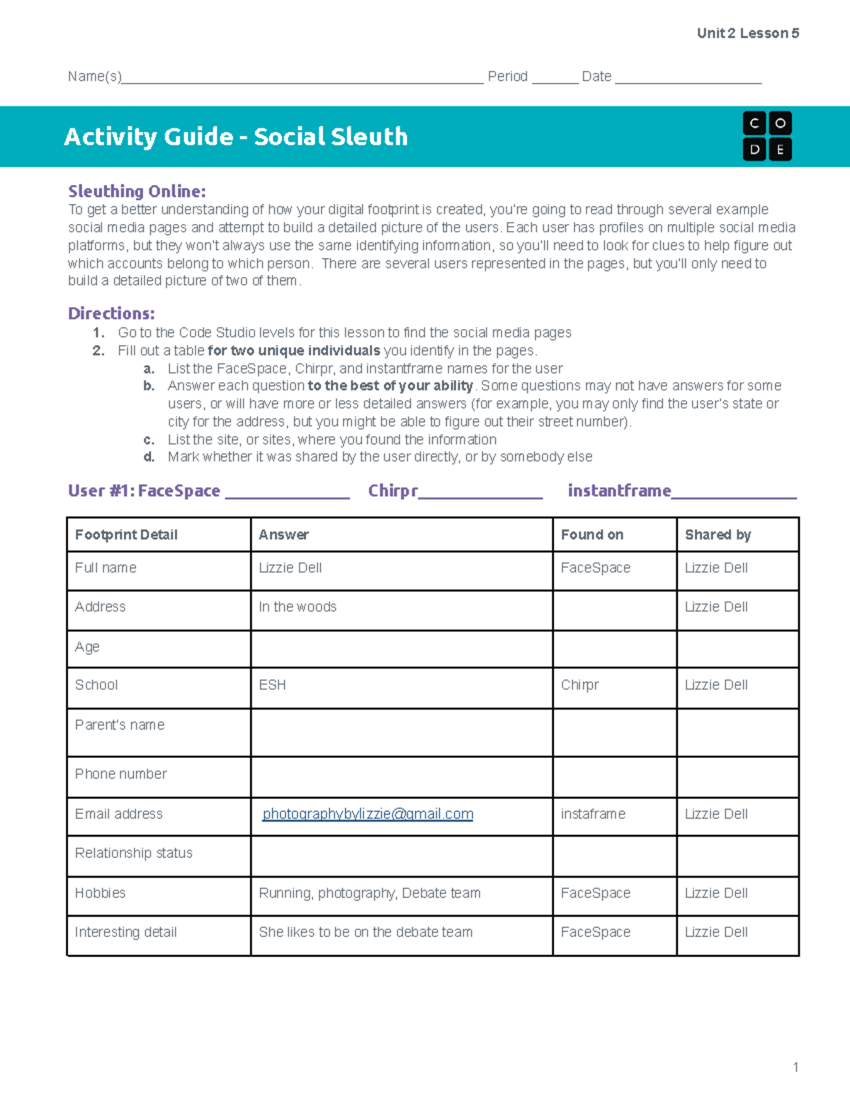 Unit 2 Lesson 5 Activity Guide: Mastering Social Sleuthing Skills - Studocu