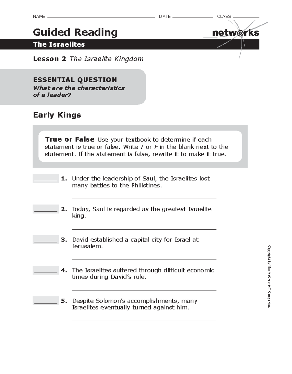 The Israelites Lesson 2 Guided Reading Notes - Studocu
