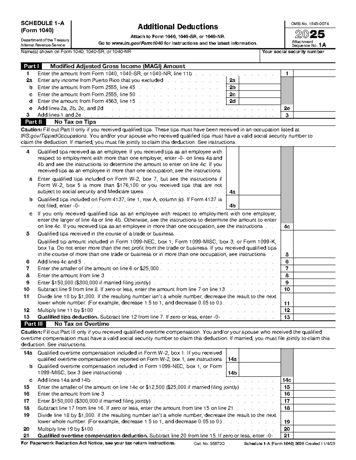 F1040s1a - Schedule (Form 1040) Additional Deductions Guide - Studocu