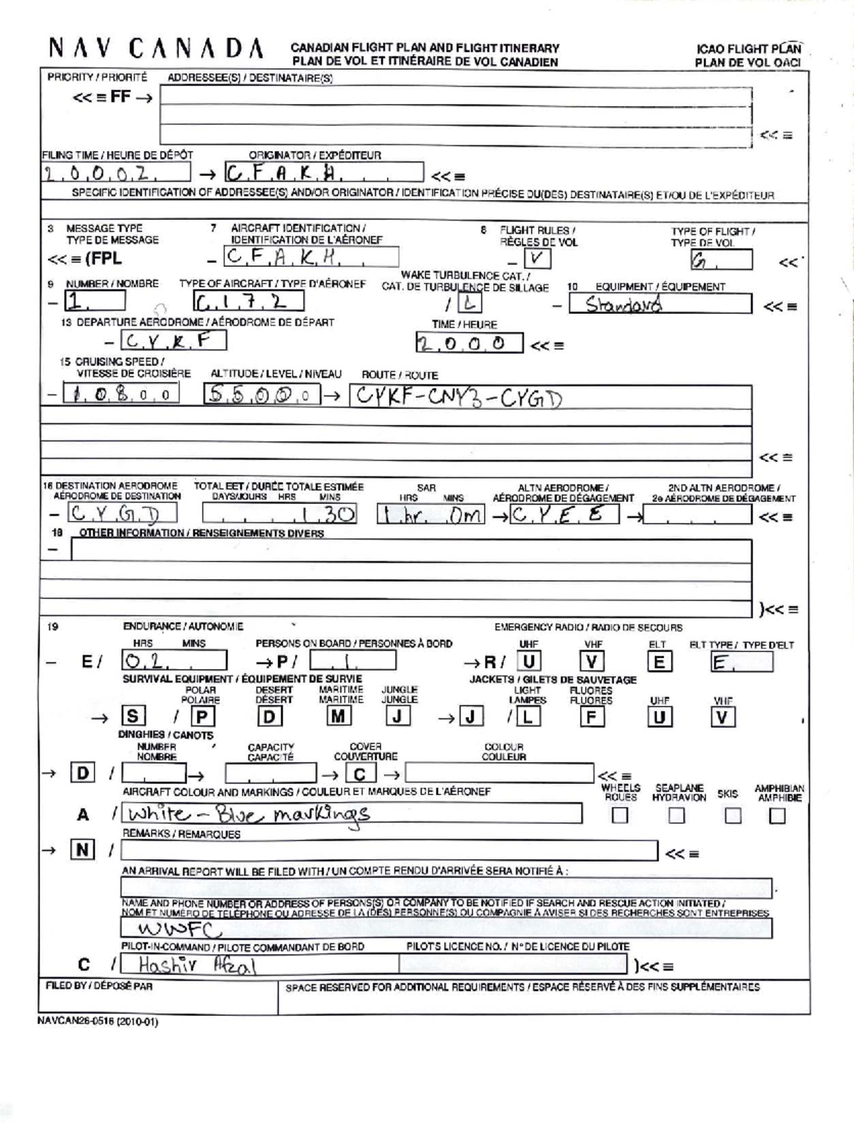 NAV LOG - Aviation - NAV CANADA CANADIAN FLIGHT PLAN AND FLIGHT ...