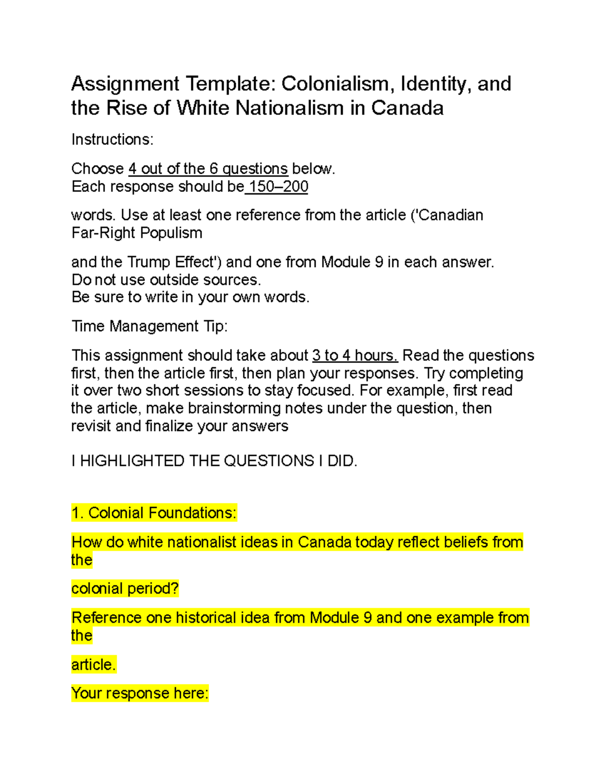 Assignment 5: Colonialism, Identity, and White Nationalism in Canada ...