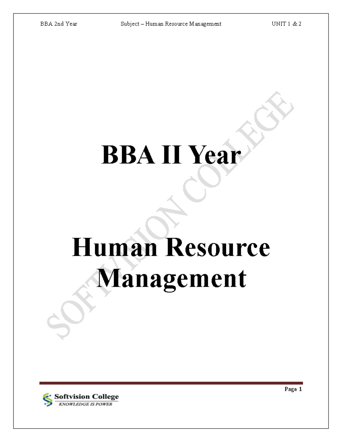 BBA II Year HRM - Unit 1 Lecture Notes on Human Resource Management ...