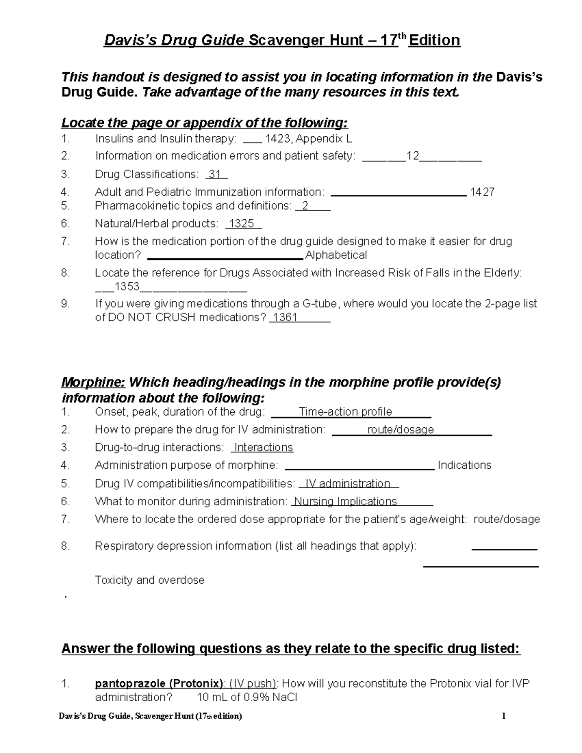 Davis's Drug Guide Scavenger Hunt - 17th Edition Answers - Studocu