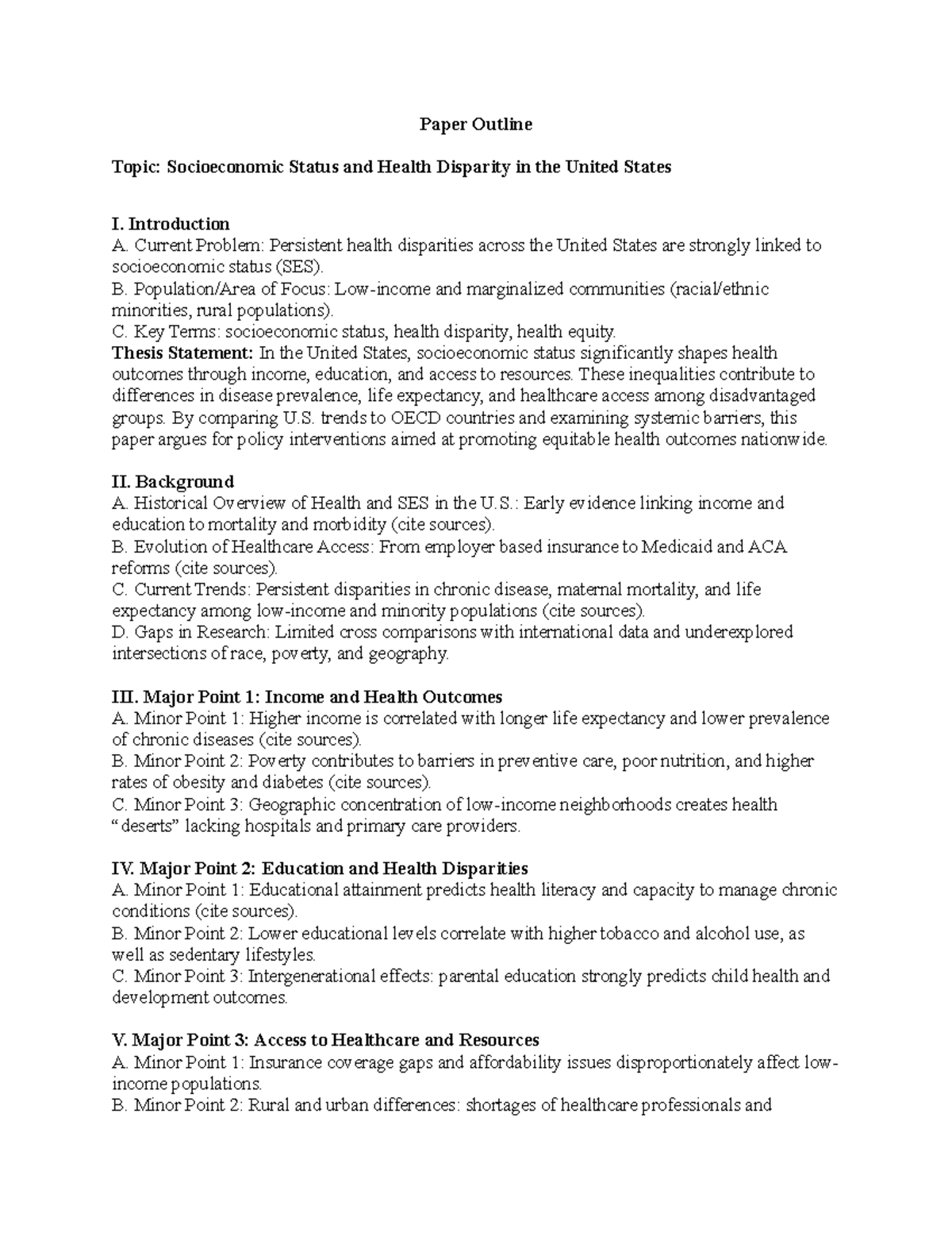 Health Economics Paper Outline: Socioeconomic Status & Health Disparity ...