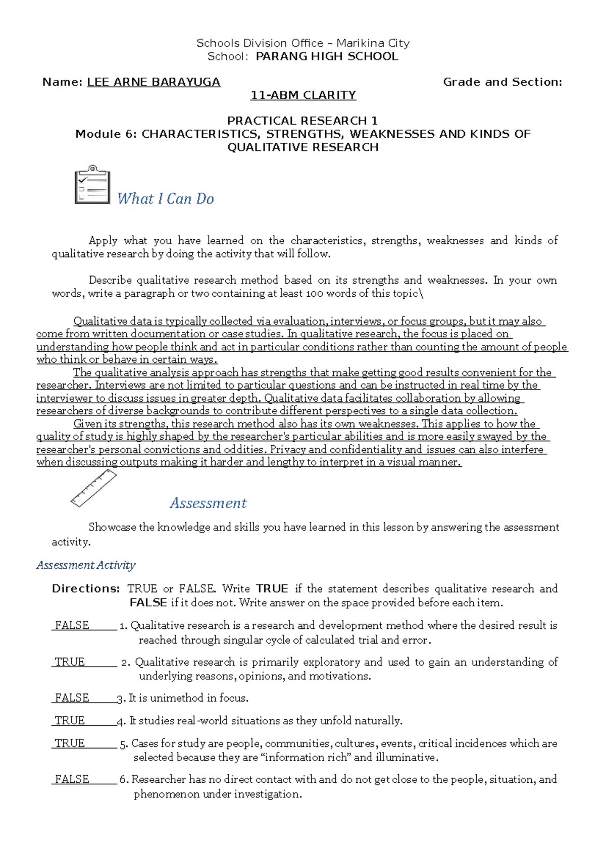 Practical Research Module 6 Characteristics, Strengths, Weaknesses AND ...