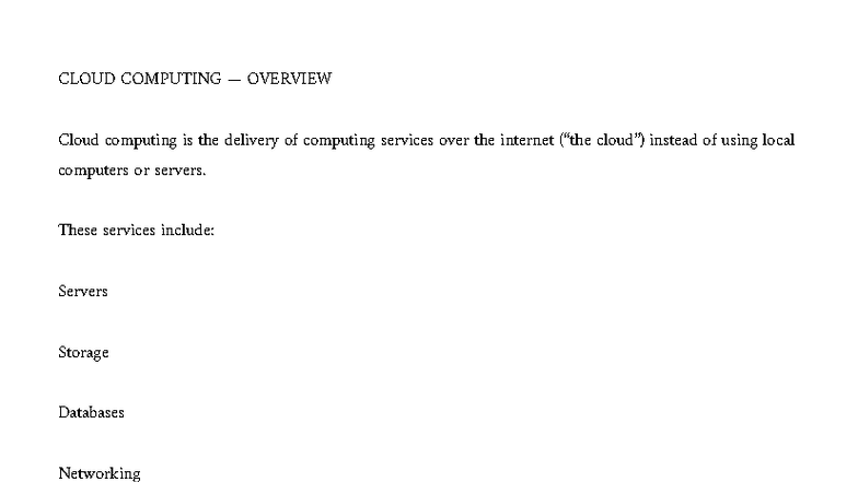 CLOUD COMPUTING OVERVIEW: Key Features, Models & Providers - Studocu