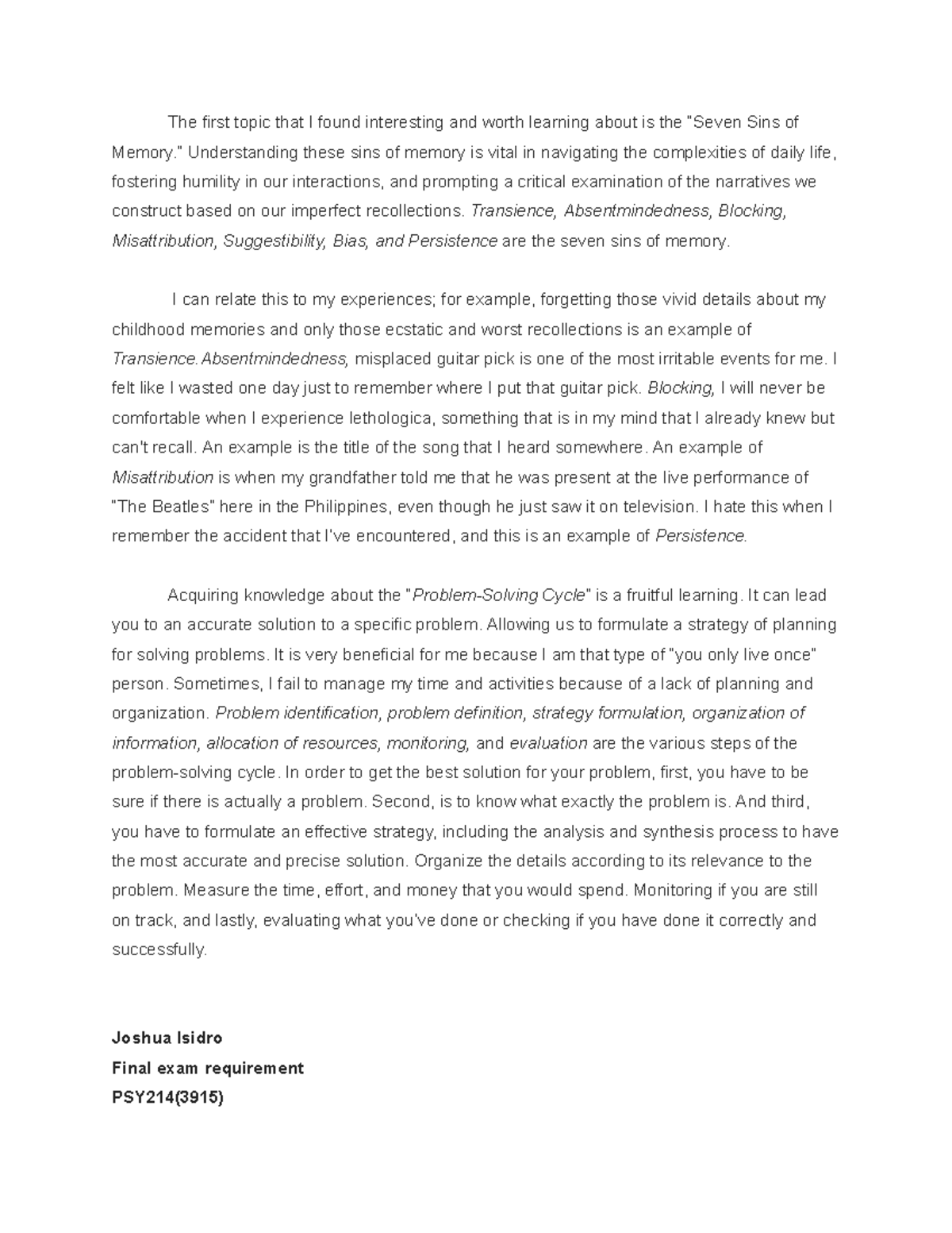 Understanding the Seven Sins of Memory: Insights for PSY214 Final Exam ...