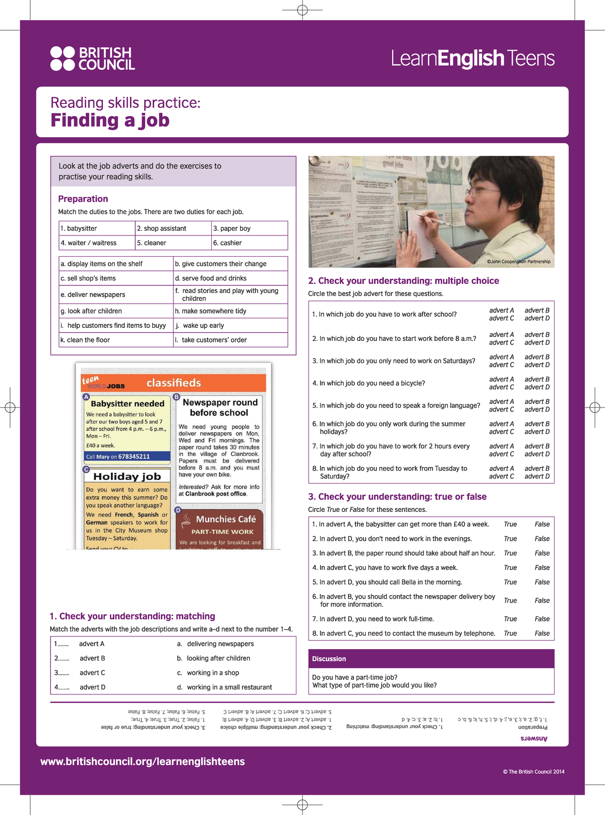 BRITISH COUNCIL LearnEnglish Teens Reading Skills: Finding a Job - Studocu