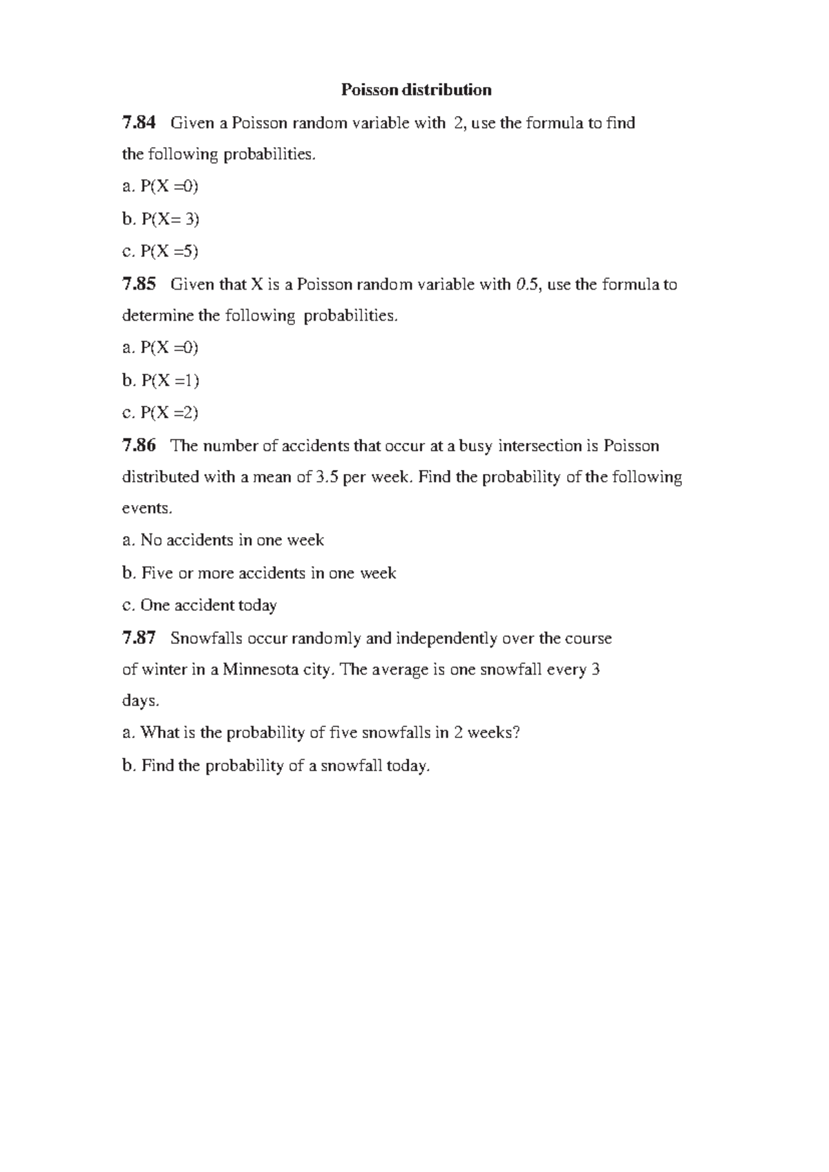 Poisson Distribution Exercises - Probability Calculations - Studocu