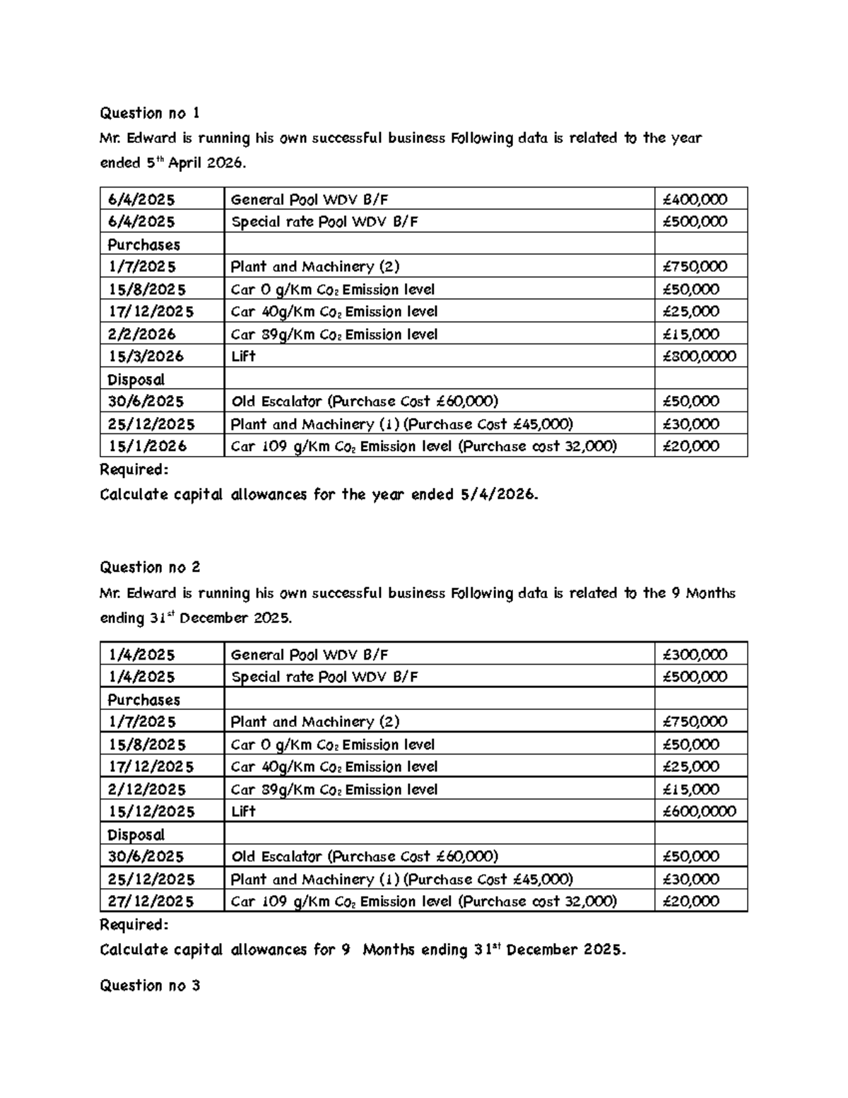 Capital Allowance Practice Example: Business Calculations for 2025-2026 ...