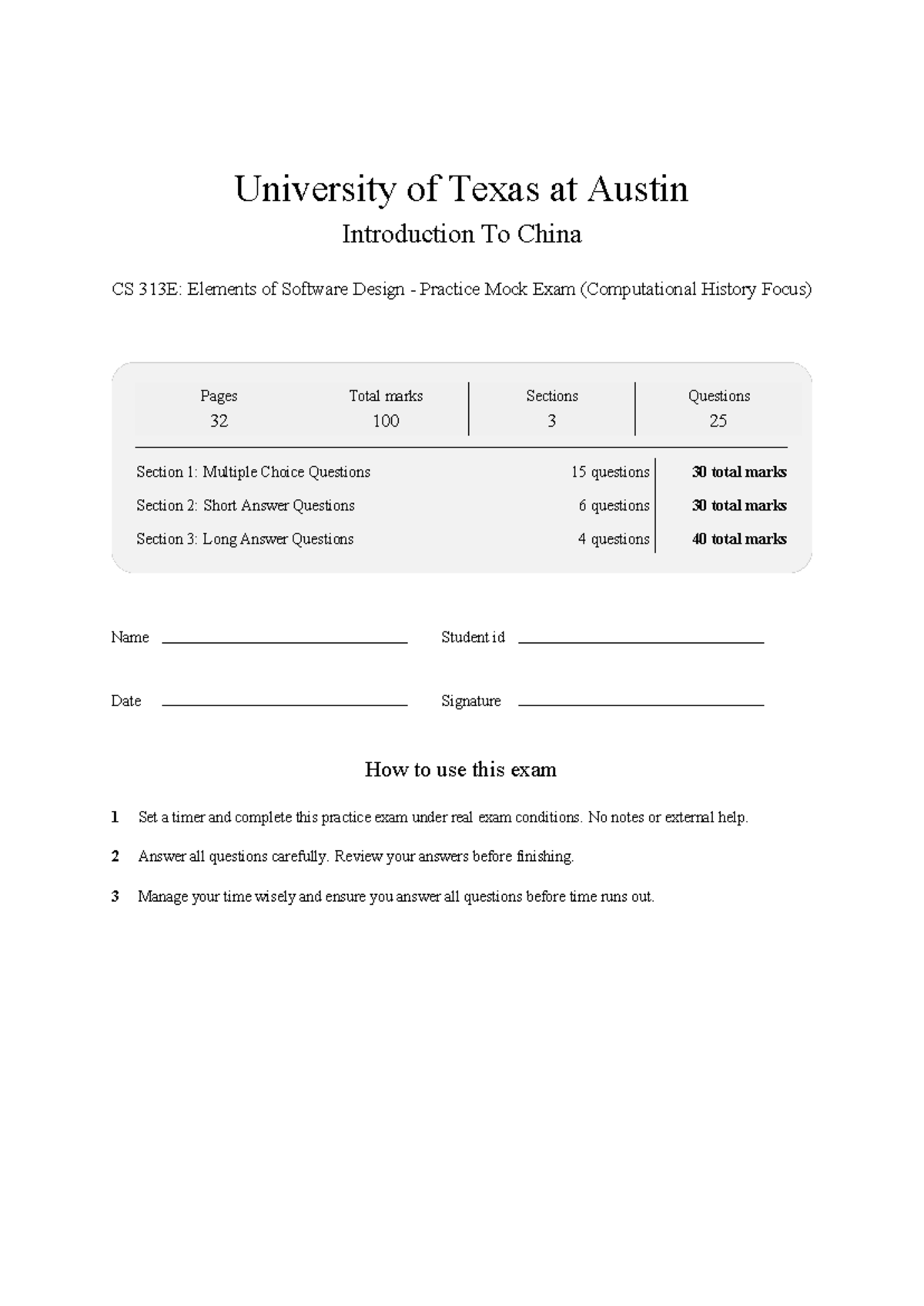 CS 313E: Elements of Software Design Practice Mock Exam - 2026 - Studocu