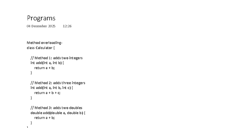 OOP 101: Method Overloading and Constructors in Java Programs - Studocu
