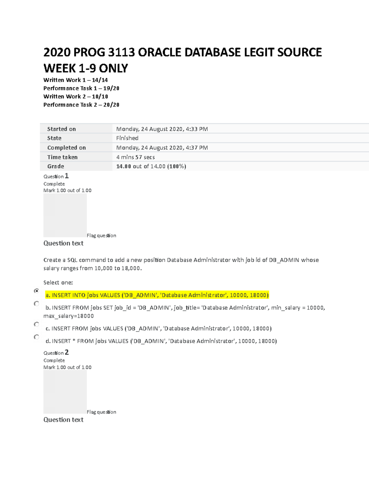 Prog 3113 Oracle Database 2020 New Source 2020 Prog 3113 Oracle Database Legit Source Week 1 9 