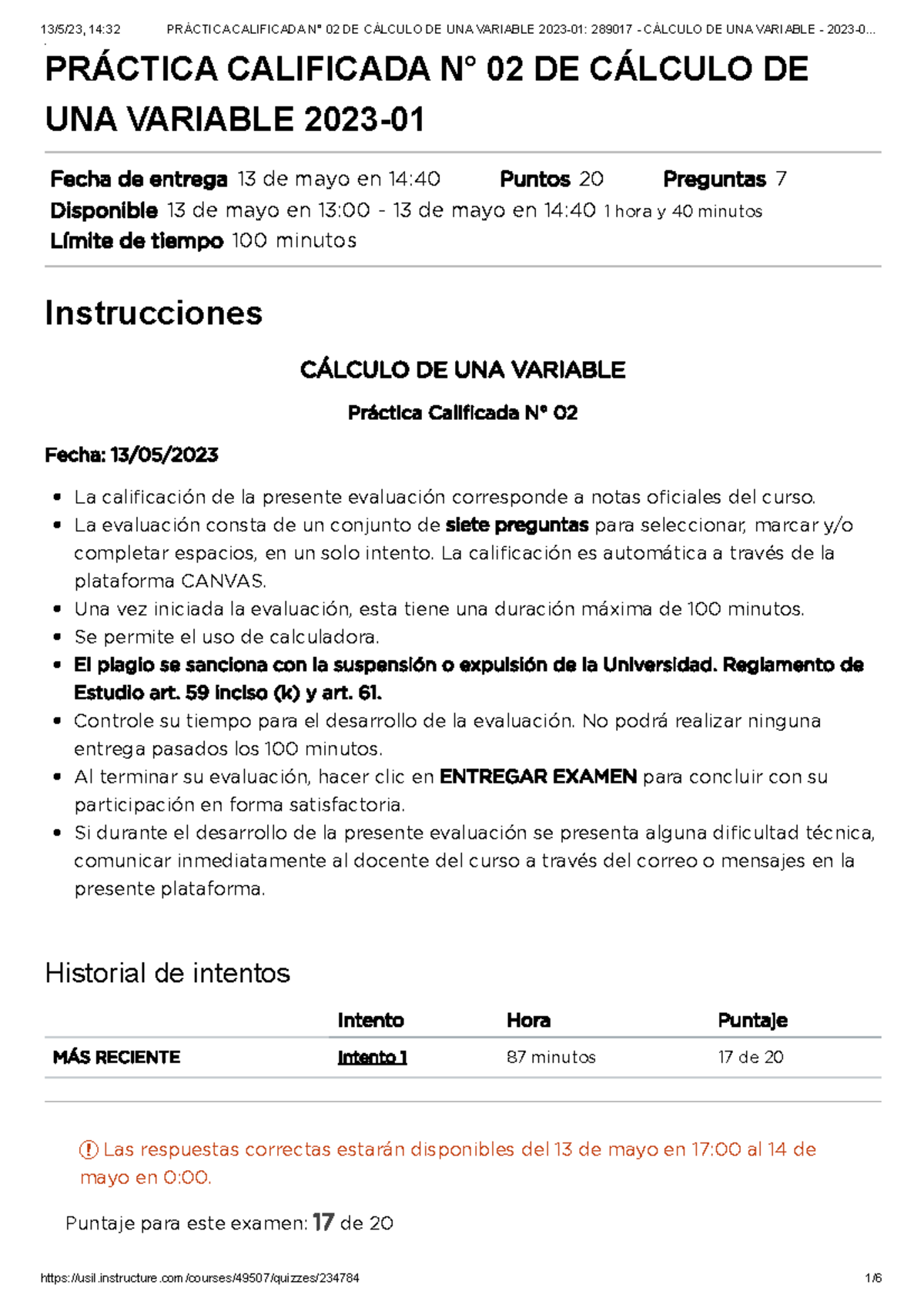 Quimica Practica 2 USIL 2023-2 - PRÁCTICA CALIFICADA N° 02 DE CÁLCULO DE UNA VARIABLE 2023 ...
