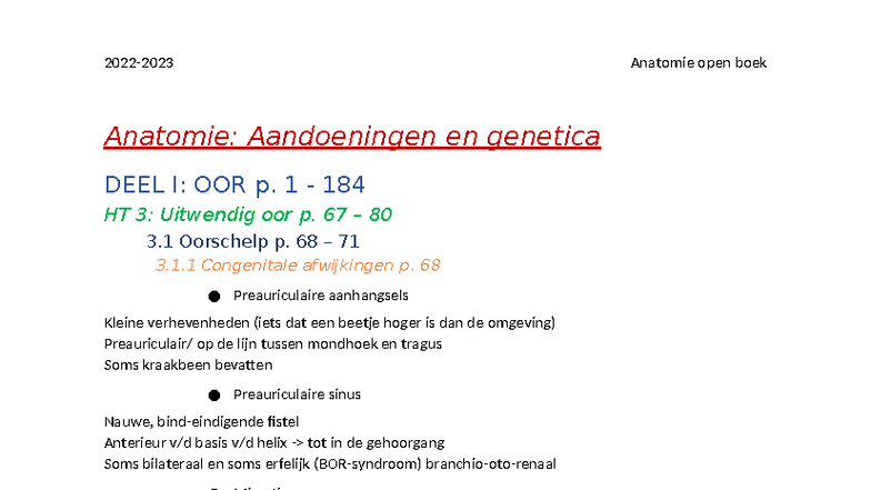 Inhoudstafel Anatomie: Aandoeningen en Genetica (DEEL I) - Studocu