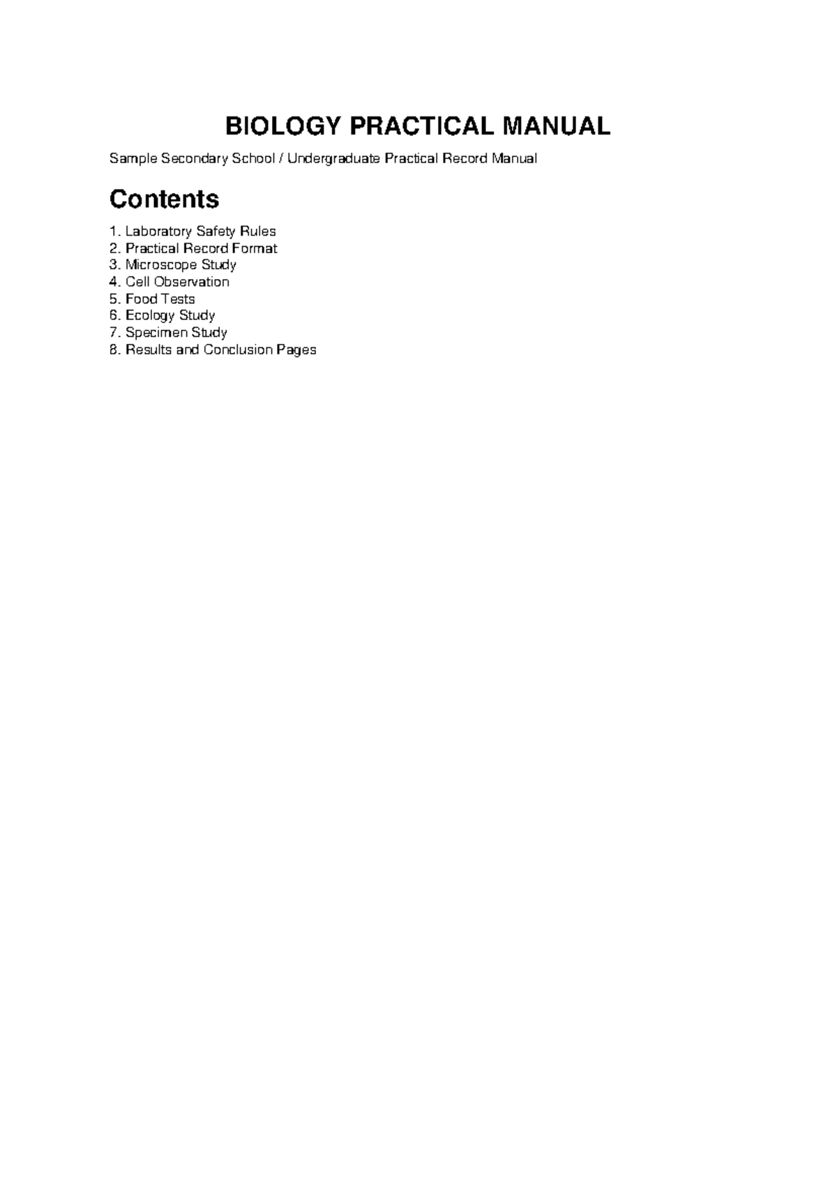 BIO 101: Practical Manual for Secondary School Labs - Studocu