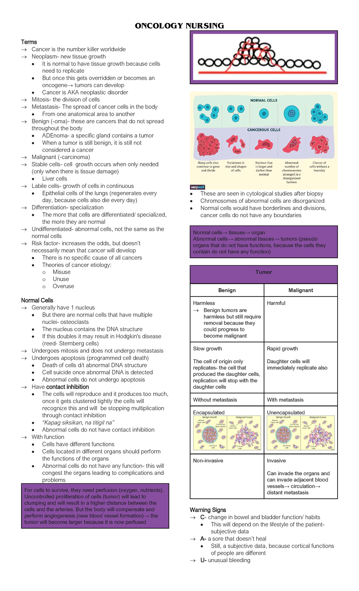 Oncology Nursing: Key Terms and Concepts for Cancer Care - Studocu